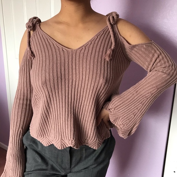 PacSun | Sweaters | Dusty Pink Bell Sleeve Cold Shoulder Sweater | Poshmark